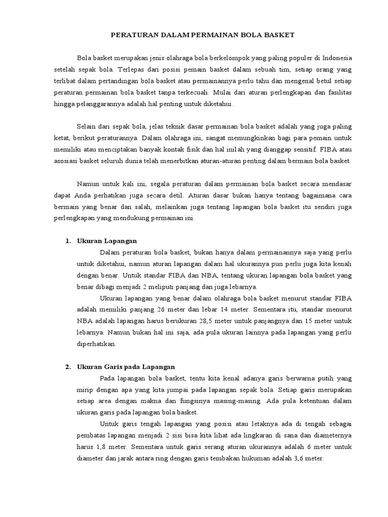 Aturan Dasar Bola Basket Lengkap | PDF