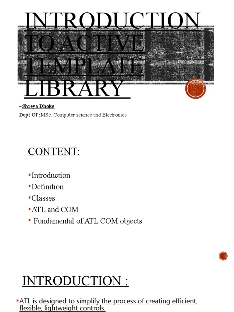 To Active Template Library Shreya Dhoke PDF Component Object Model