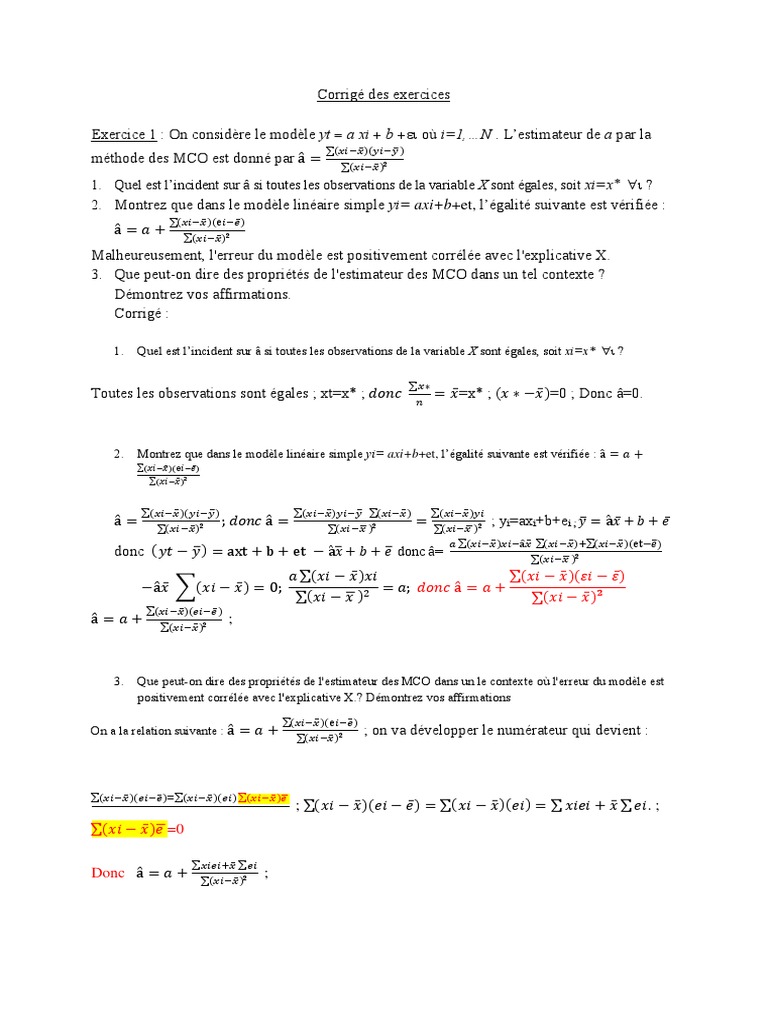 Corrigé d'exercices de régression simple | PDF | Régression linéaire ...