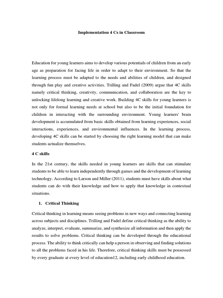 Developing 4 Cs in Young Learners | PDF | Learning | Critical Thinking