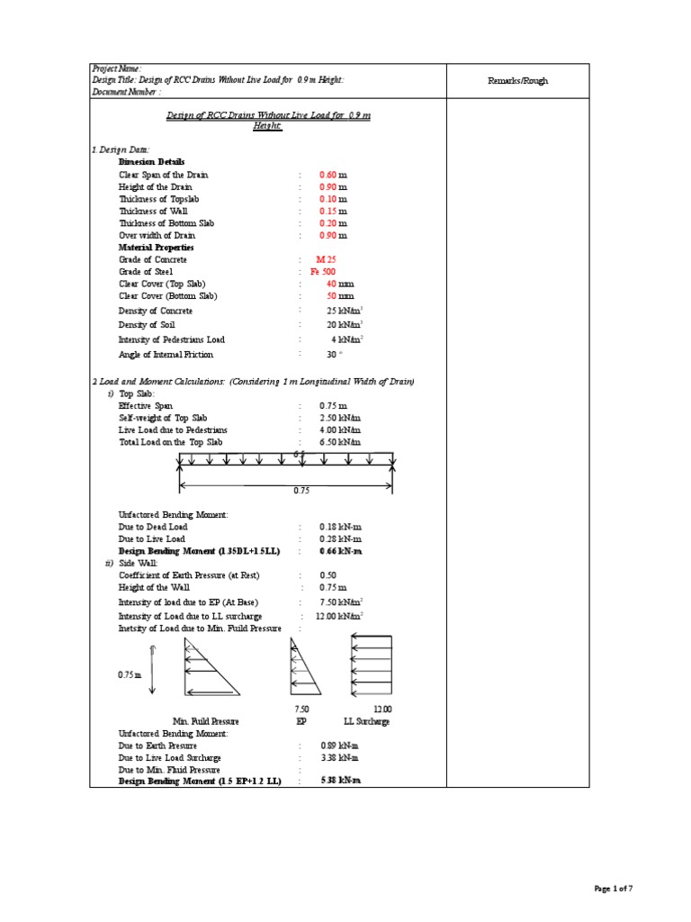 Design of RCC Drains | PDF | Bending | Strength Of Materials
