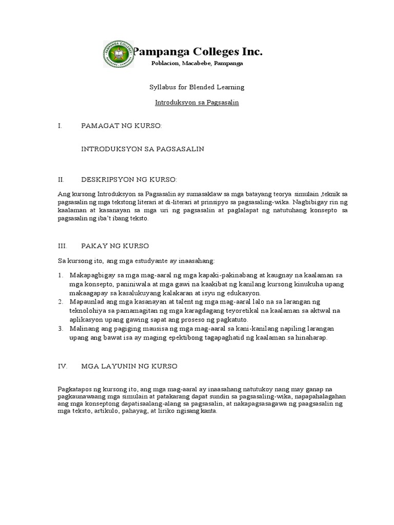 INTRODUKSYON SA PAGSASALIN | PDF