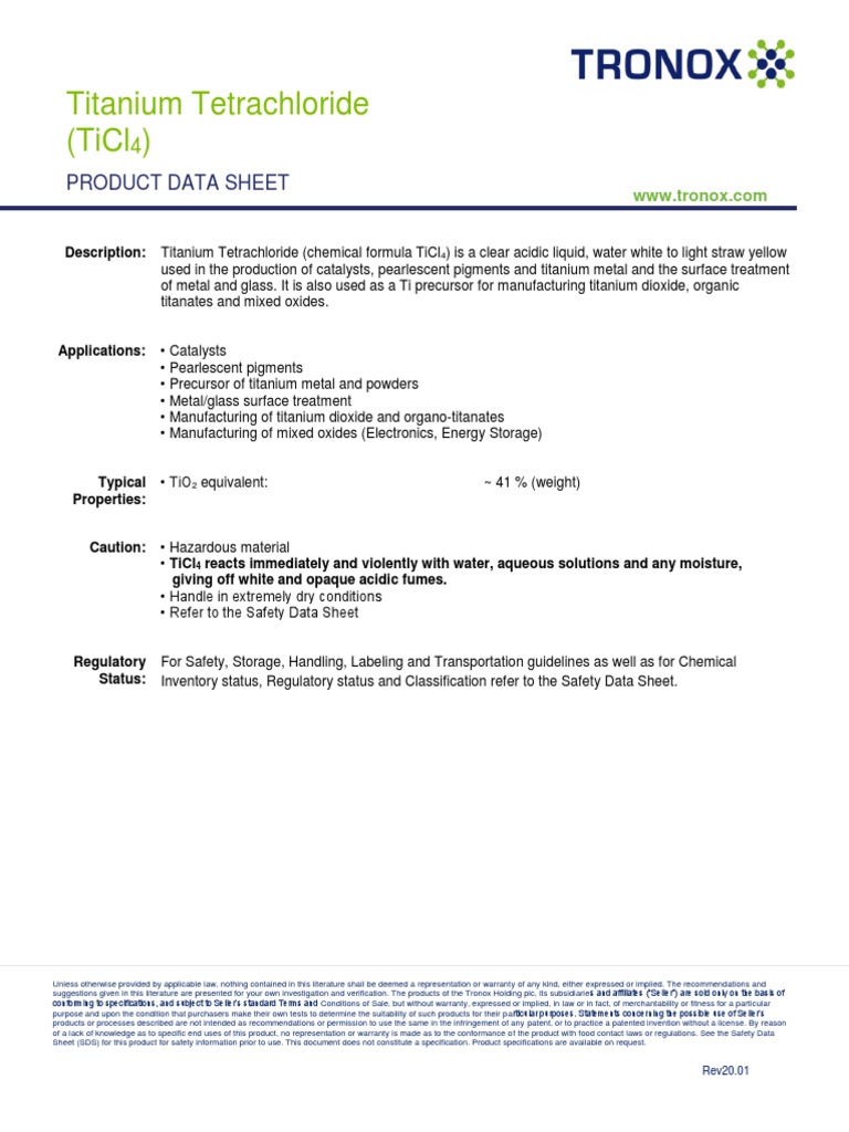Titanium Tetrachloride (Ticl) : Product Data Sheet | Download Free PDF ...