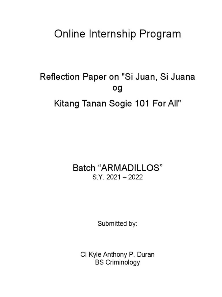Online Internship Program: Reflection Paper On "Si Juan, Si Juana Og Kitang Tanan Sogie 101 For ...