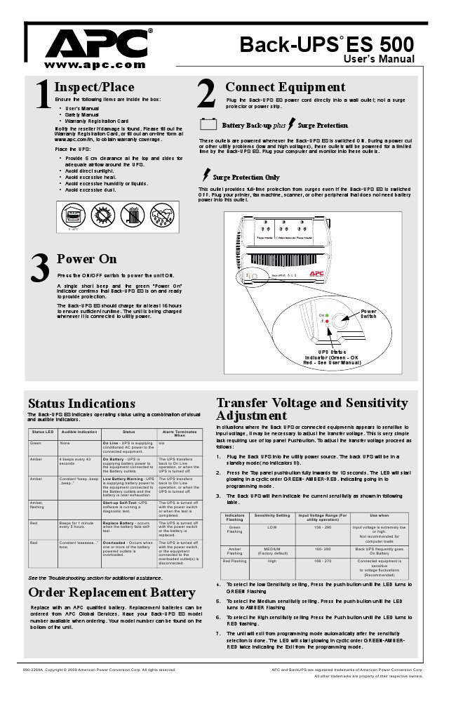 Apc Es500 Ups Manual | Ac Power Plugs And Sockets | Technical Support