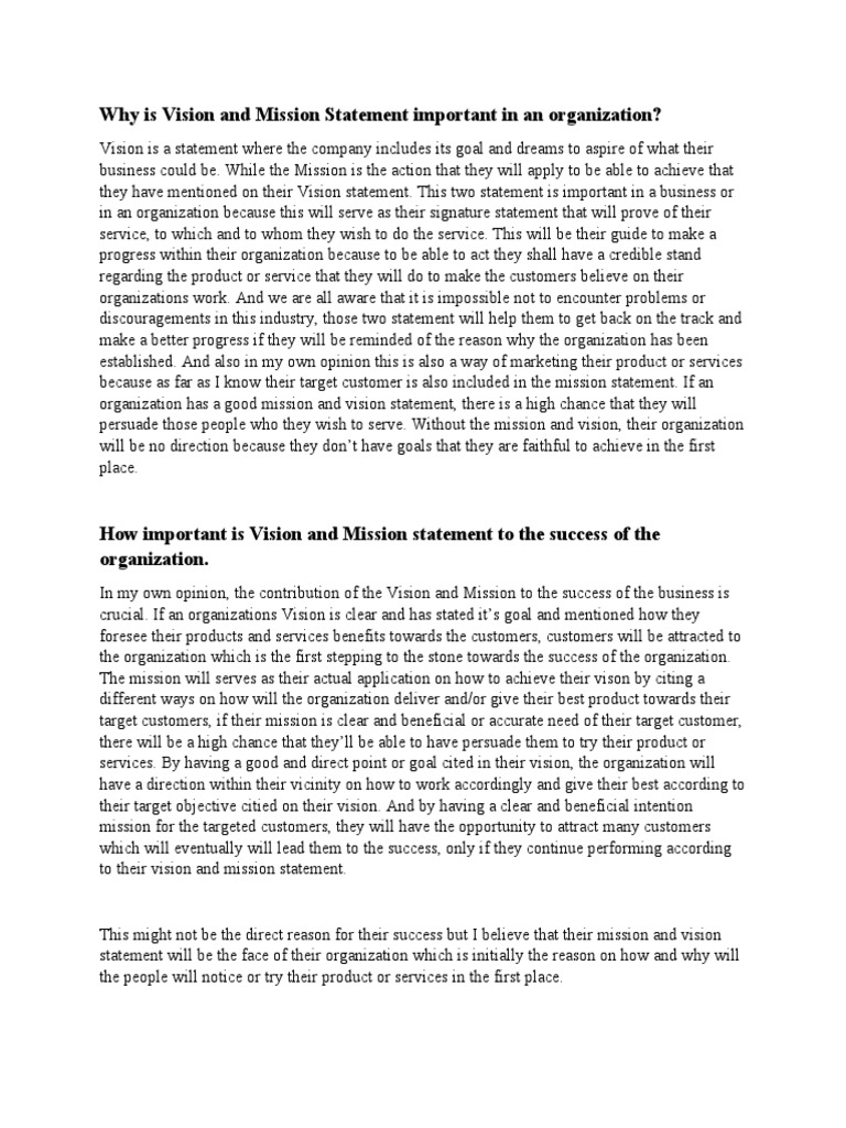 Importance of Vision and Mission | PDF | Goal | Business