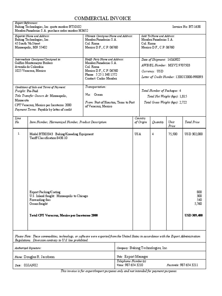 Invoice Example | PDF | Cargo | Trade