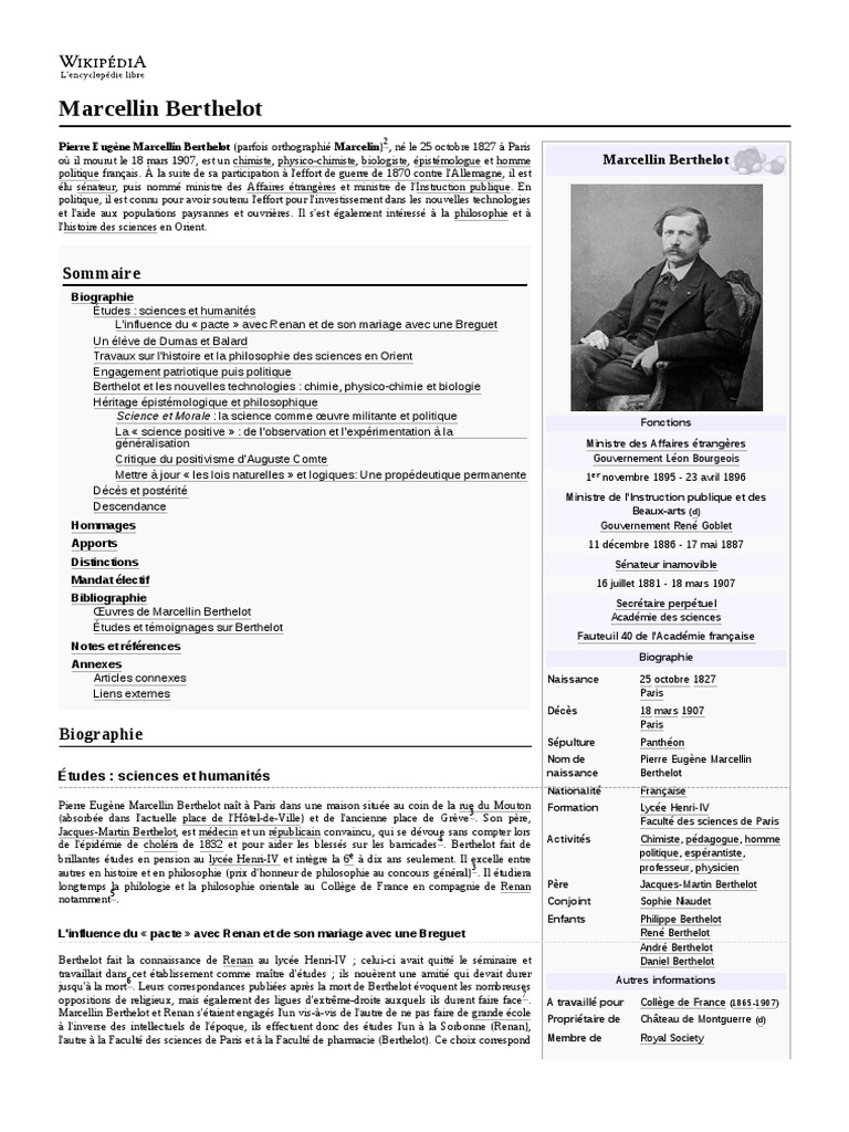 Marcellin Berthelot : Biographie et Héritage | PDF