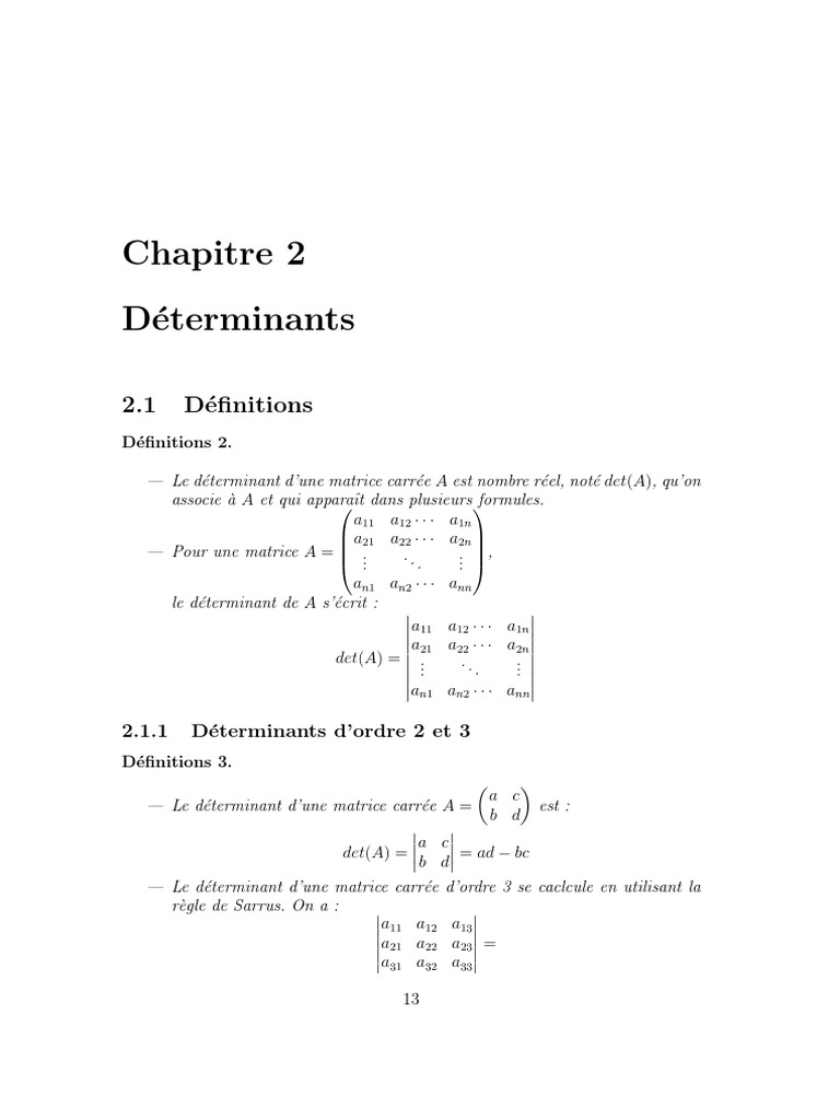 Chapitre 2 Determinant | PDF | Déterminant | Matrice (Mathématiques)