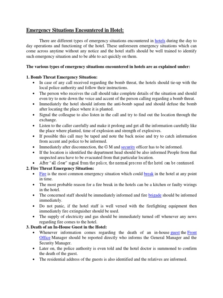 Emergency Situations Encountered in Hotel | PDF | Cheque | Credit Card