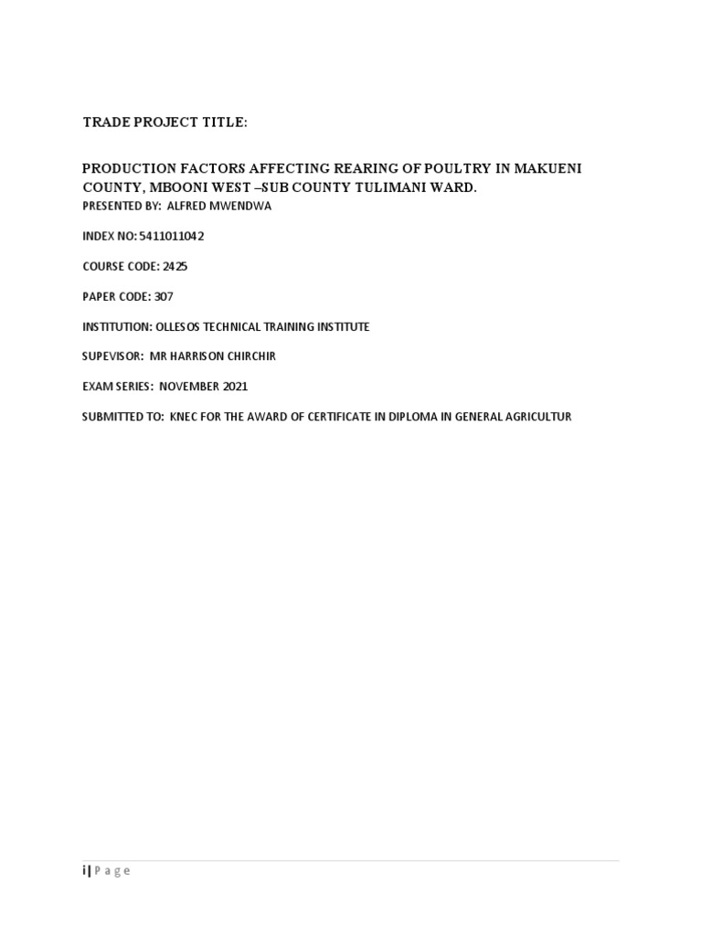 Mwendwa Otii Trade Project | PDF | Agriculture | Poultry