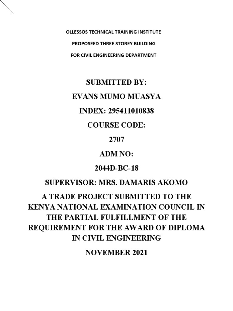 Ollessos Technical Training Institute Proposeed Three Storey Building ...