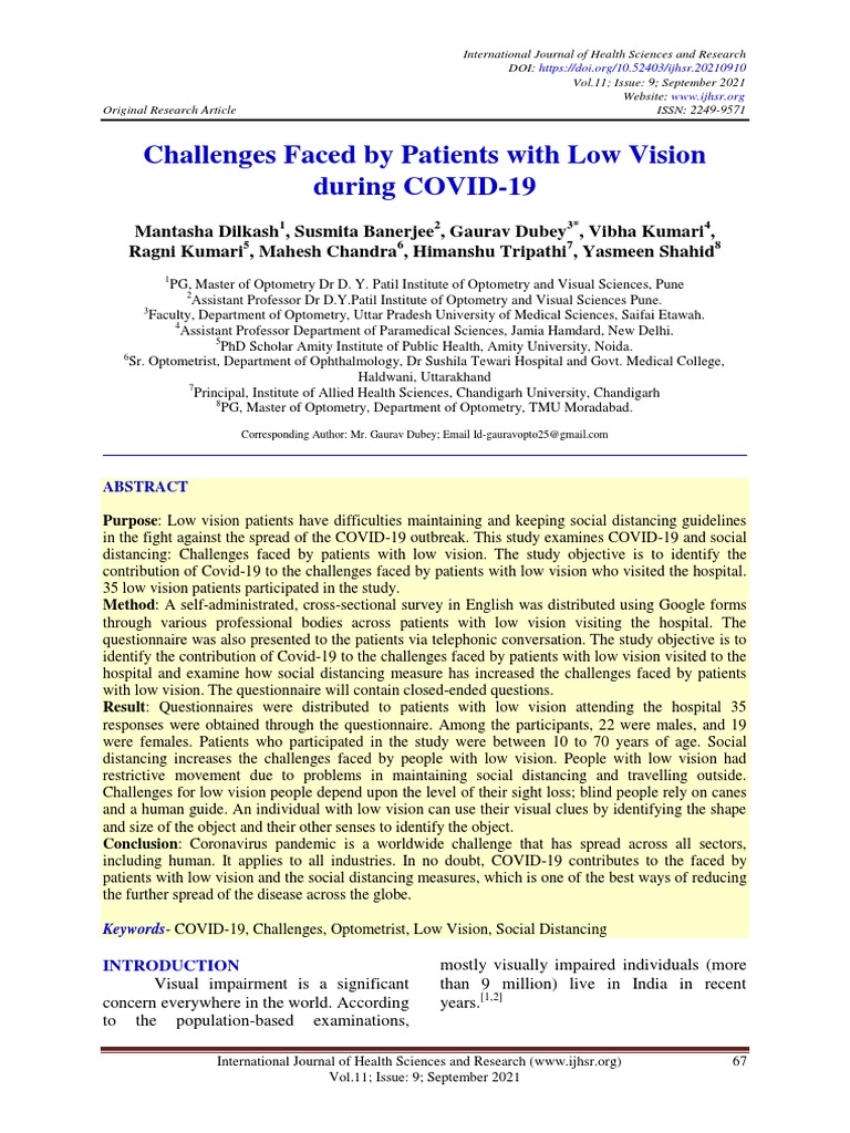 Challenges Faced by Patients With Low Vision | PDF | Visual Impairment ...