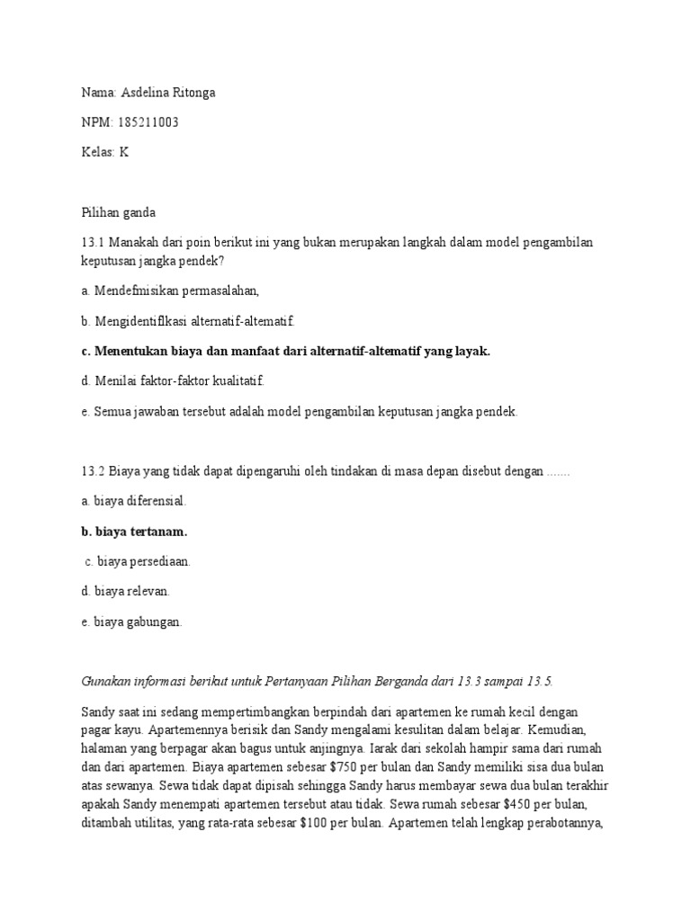 Langkah Pengambilan Keputusan Biaya | PDF