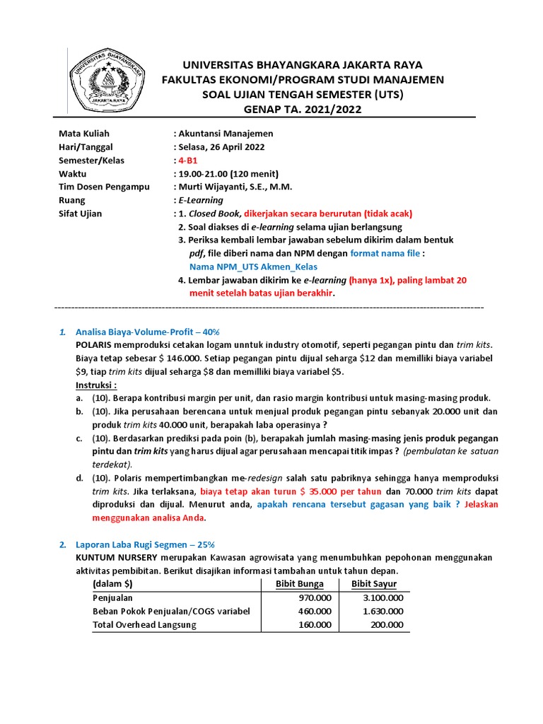 Soal UTS Akmen - 4B1 | PDF | Bisnis