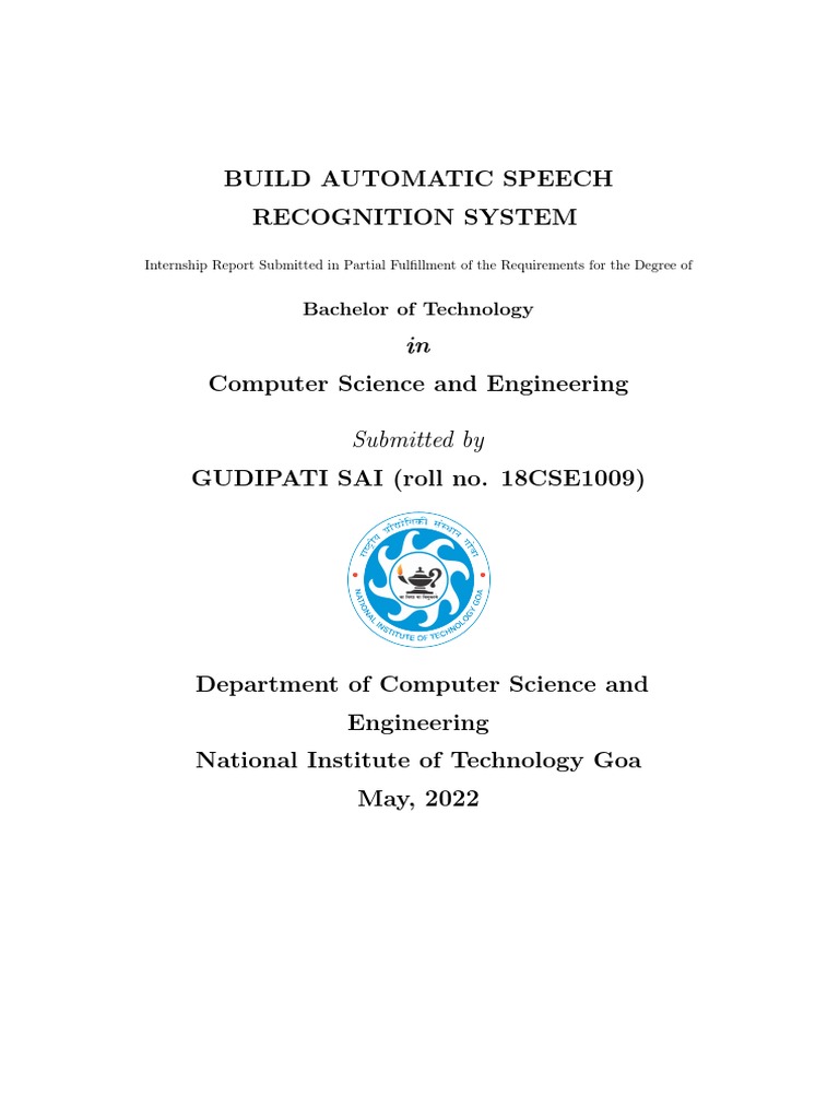 Build Automatic Speech Recognition System: Bachelor of Technology | PDF ...