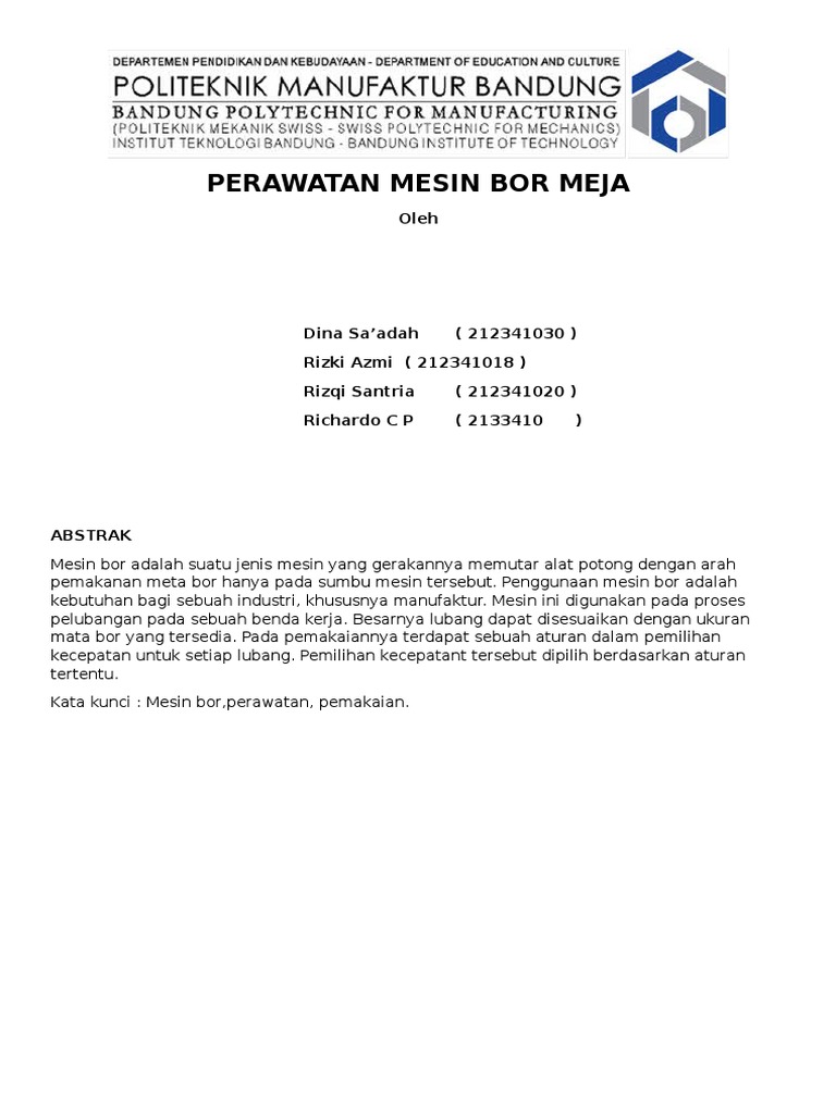Perawatan Mesin Bor Meja | PDF