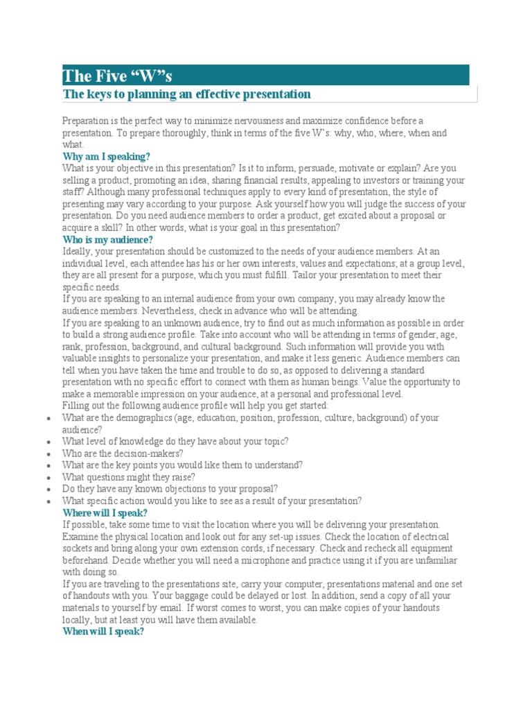 The Five "W"S: The Keys To Planning An Effective Presentation ...