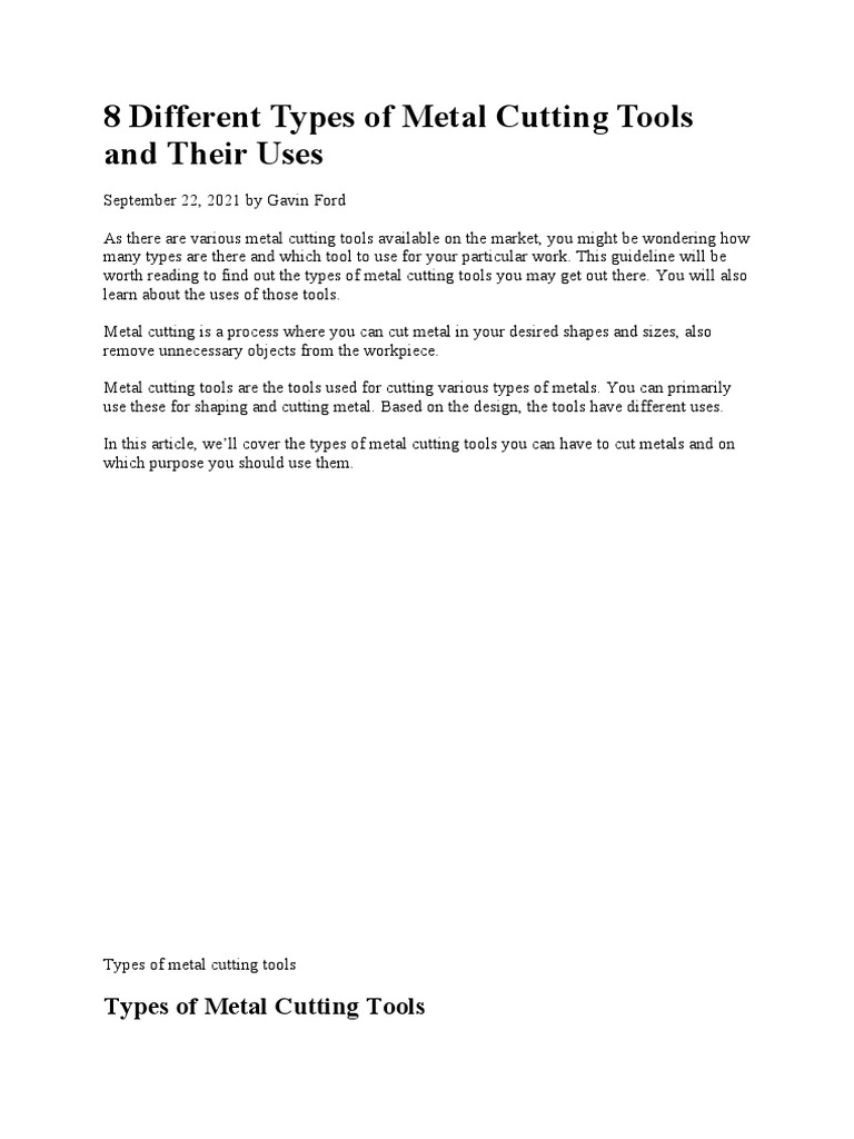 8 Different Types of Metal Cutting Tools and Their Uses | PDF | Metals ...