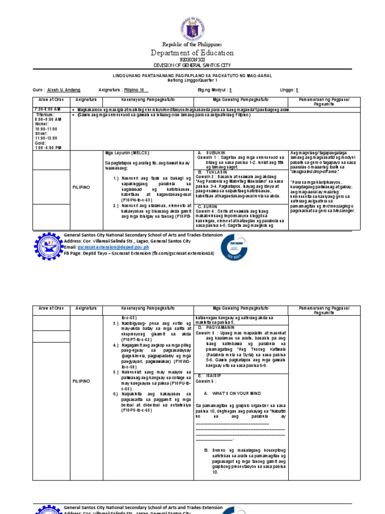 Whlp-Filipino10 Q1 W3 | PDF
