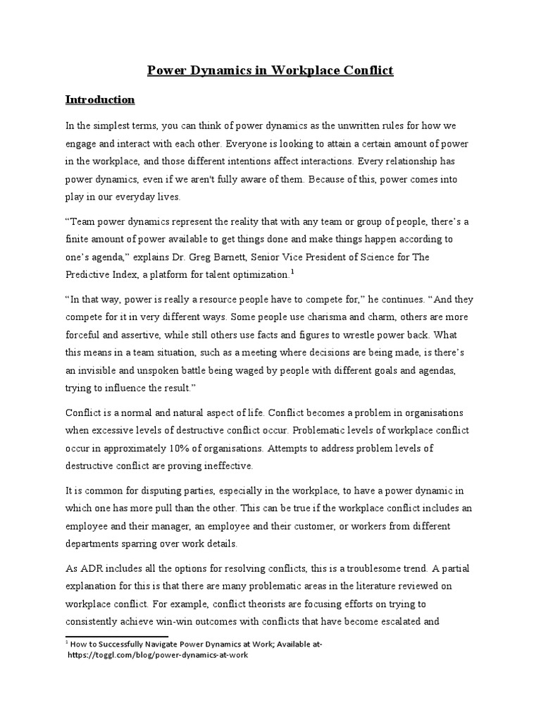 Power Dynamics in Workplace Conflict | PDF | Mediation | Power (Social ...