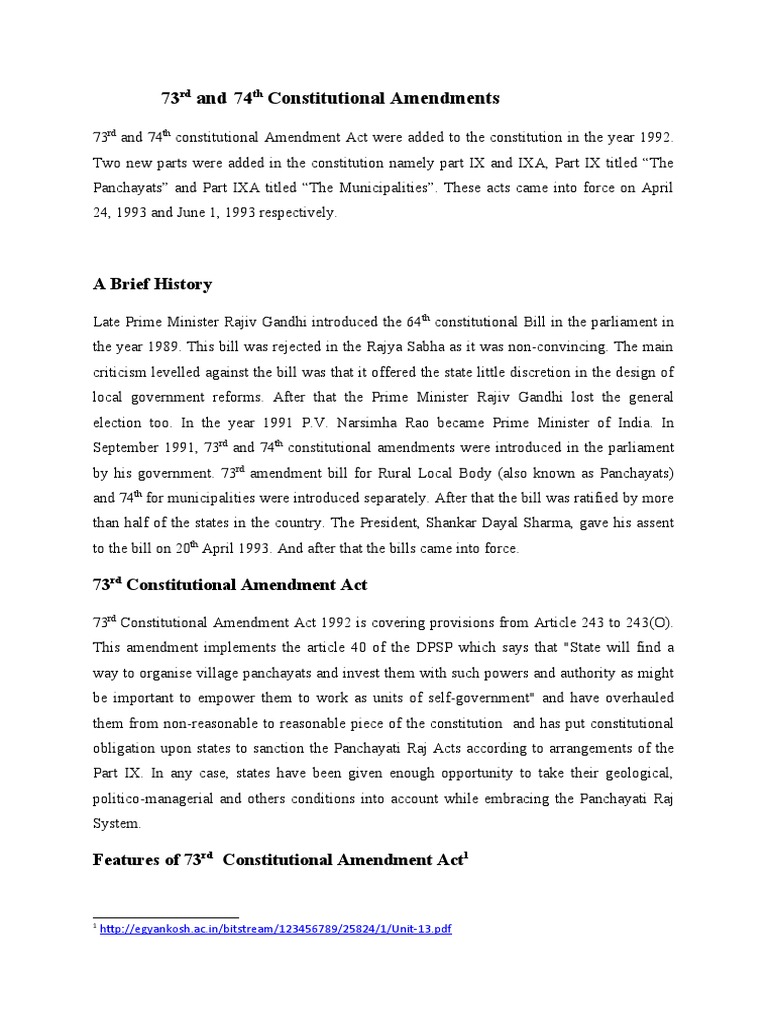 73rd and 74th Constitutional Amendments | PDF | Government Of India ...