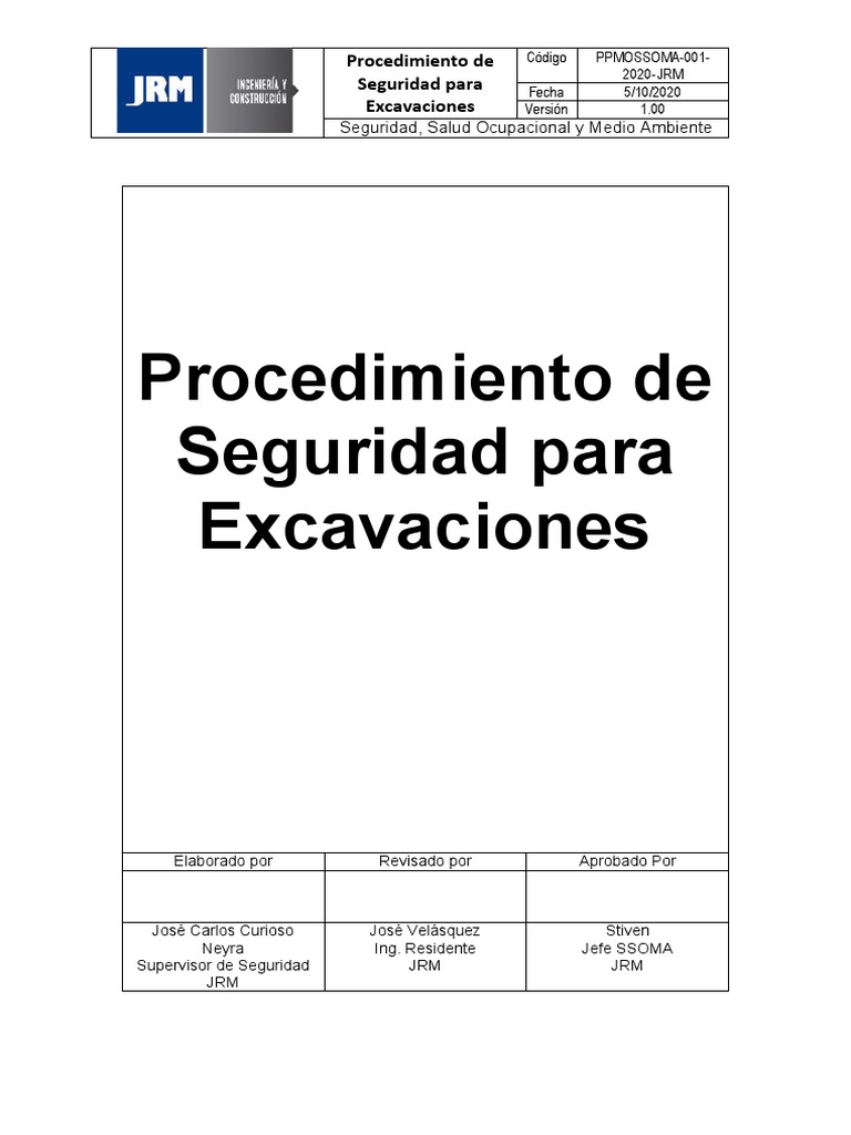 Procedimiento de Seguridad en Excavaciones | PDF | Seguridad y salud ...