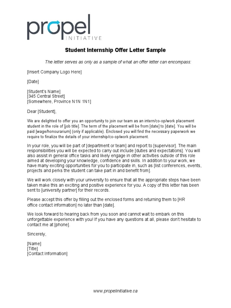 Student Internship Offer Letter Sample: The Letter Serves As Only As A ...