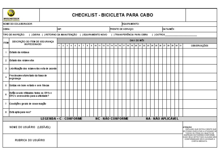 Checklist - Bicicleta para Cabo | PDF