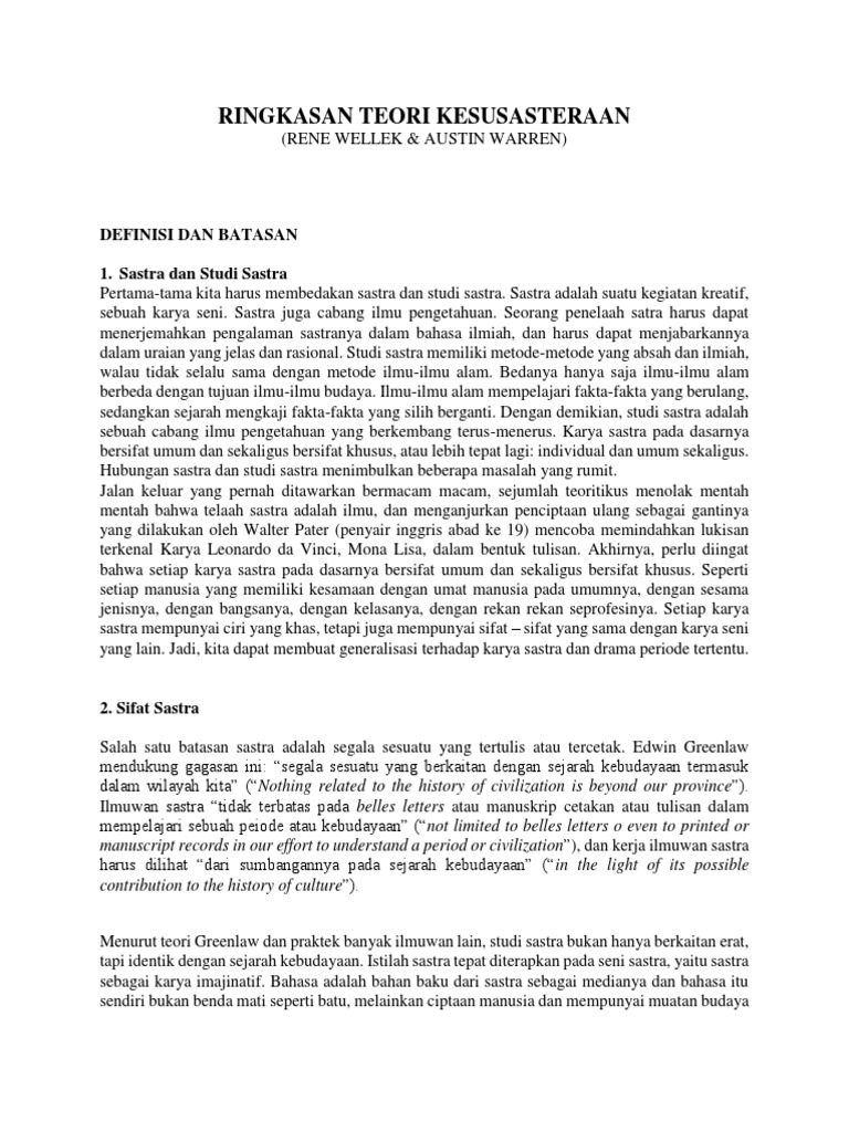 Pendekatan Ekstrinsik Intrinsik Wellek Warren | PDF