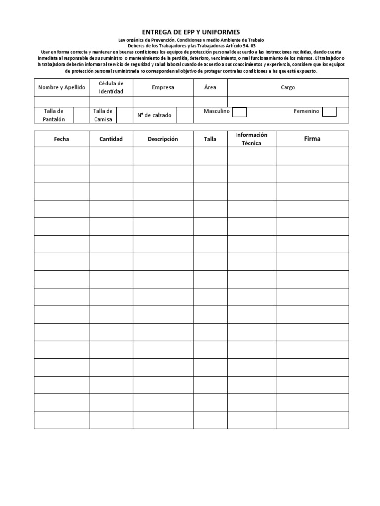 Formato Entrega de Uniformes y EPP | PDF
