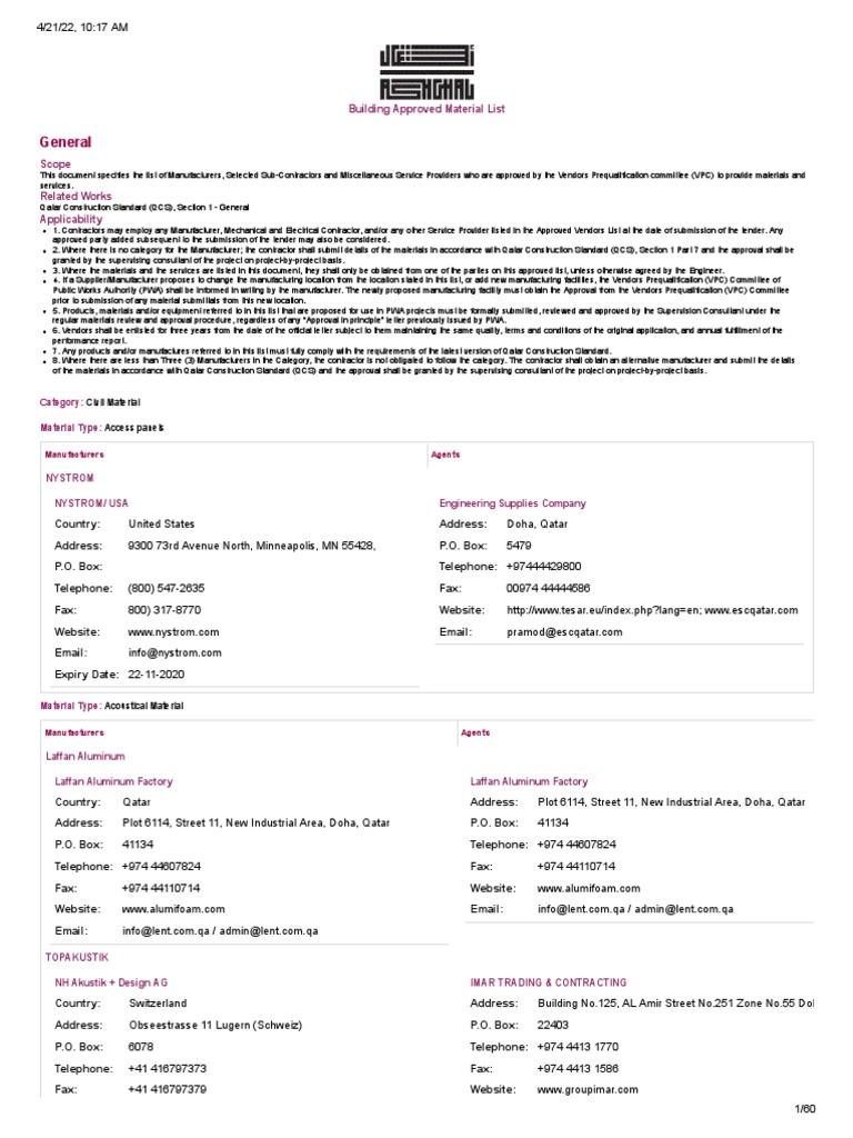 Vendor List - Ashghal | PDF | Economic Sectors | Building Engineering