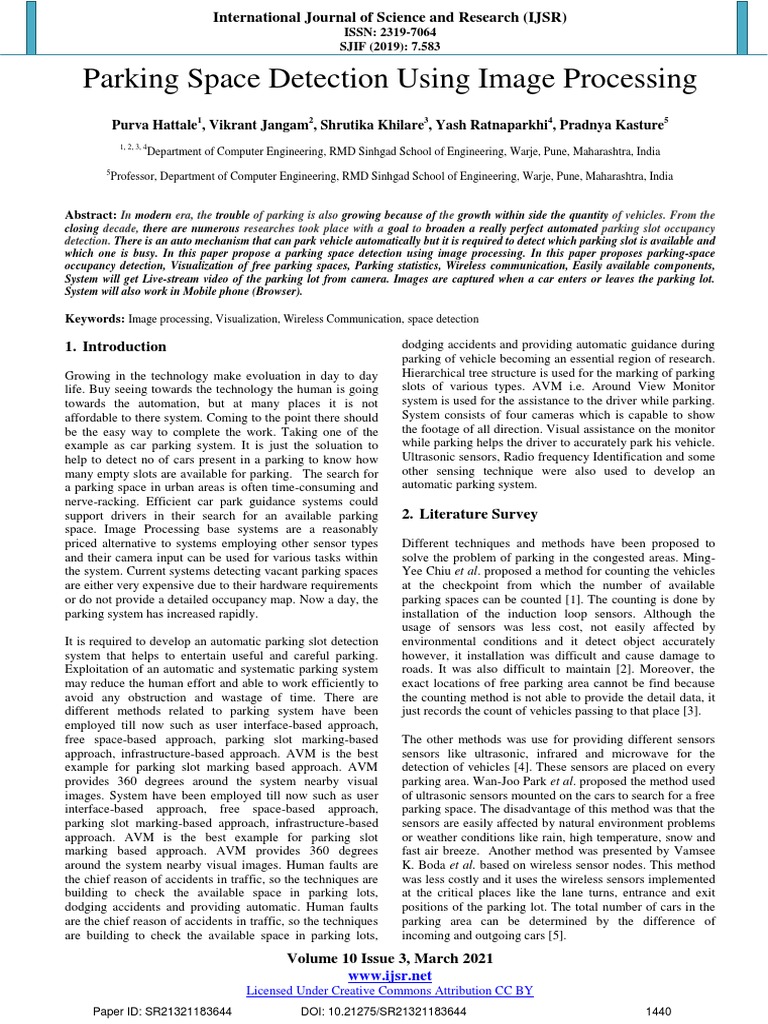 Parking Space Detection Using Image Processing | PDF | Deep Learning | Parking