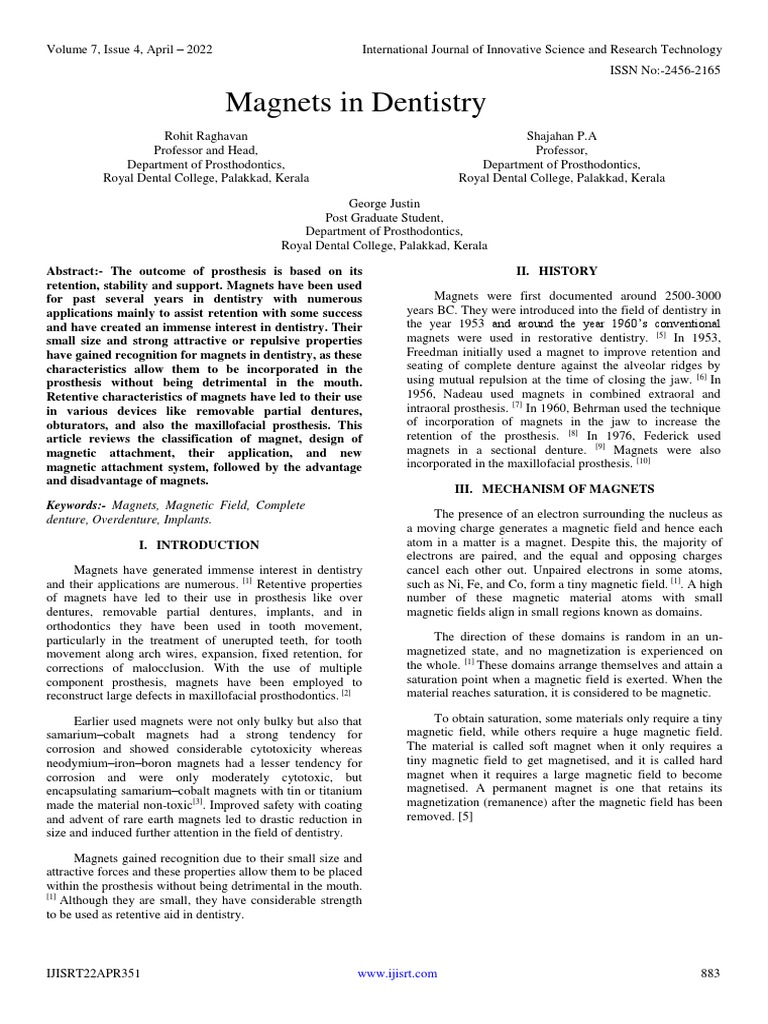 Magnets in Dentistry | PDF | Dental Implant | Magnet