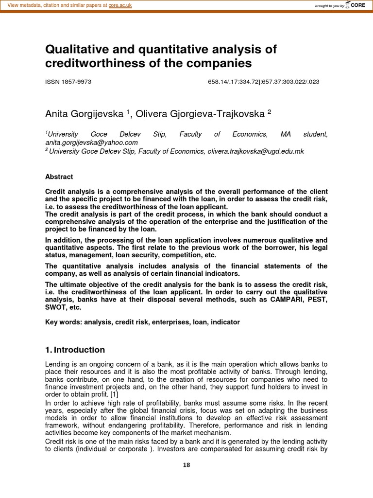 Qualitative and Quantitative Analysis of Credit Risk | PDF | Credit ...
