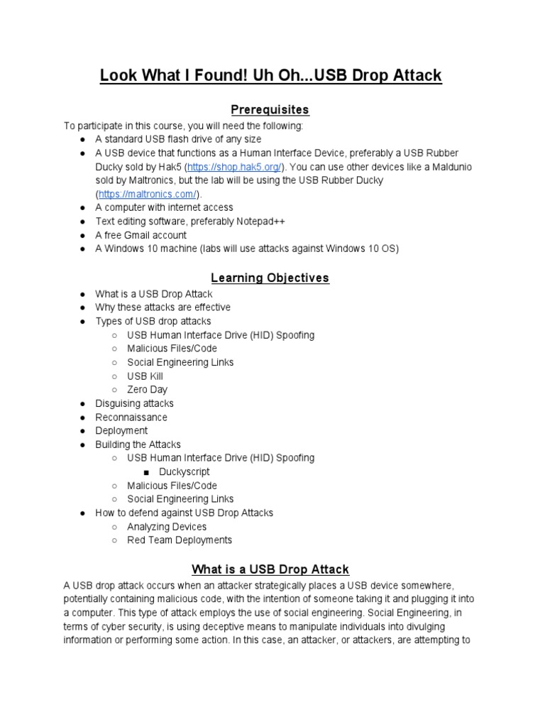 USB Drop Attack Course Notes | PDF | Malware | Usb Flash Drive
