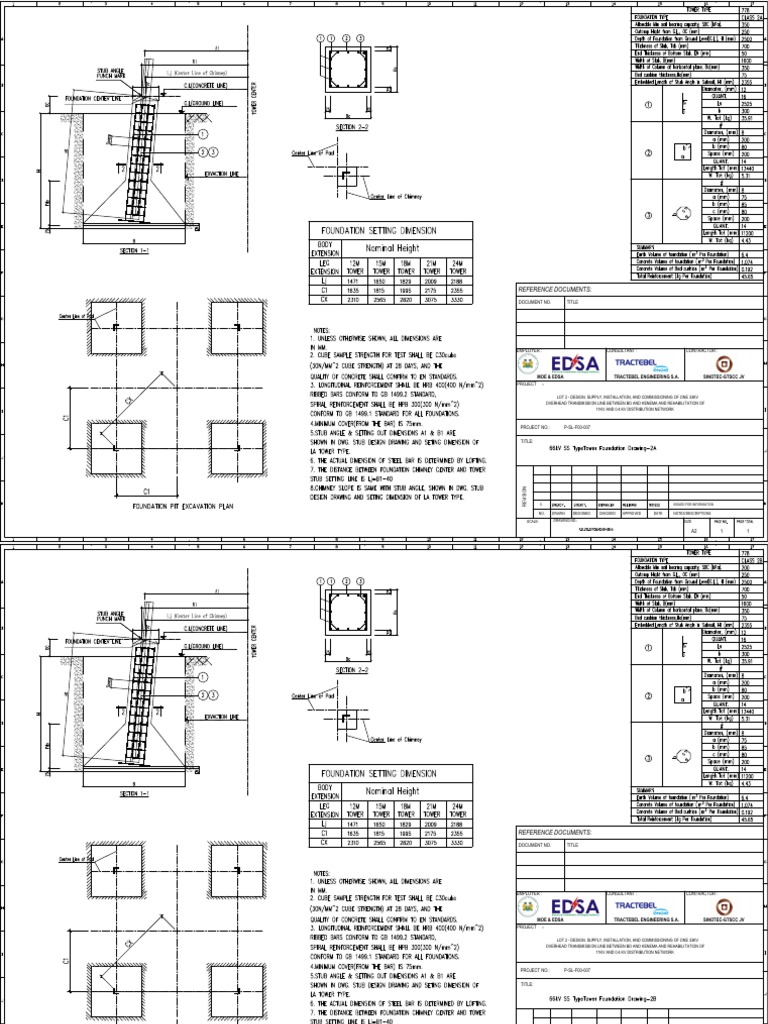 66kV SS TypeTower Foundation Drawing | PDF | Electric Power | Electrical Engineering