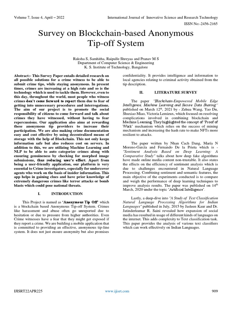 Survey On Blockchain-Based Anonymous Tip-Off System | Download Free PDF ...