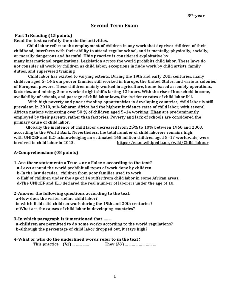 Child Labor Test 3as.. | PDF | Child Labour | Family