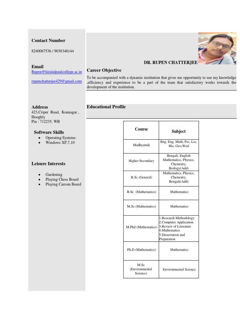 Curriculum Vitae (Dr. Rupen Chatterjee) | PDF | Mathematics | Science