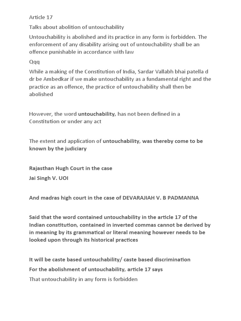 Abolition of Untouchability in India: An Analysis of Article 17 of the ...