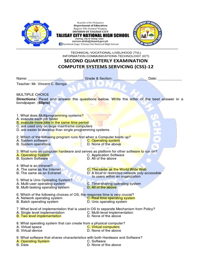 CSS 12 - Second Quarterly Examination | PDF | Operating System | Group ...