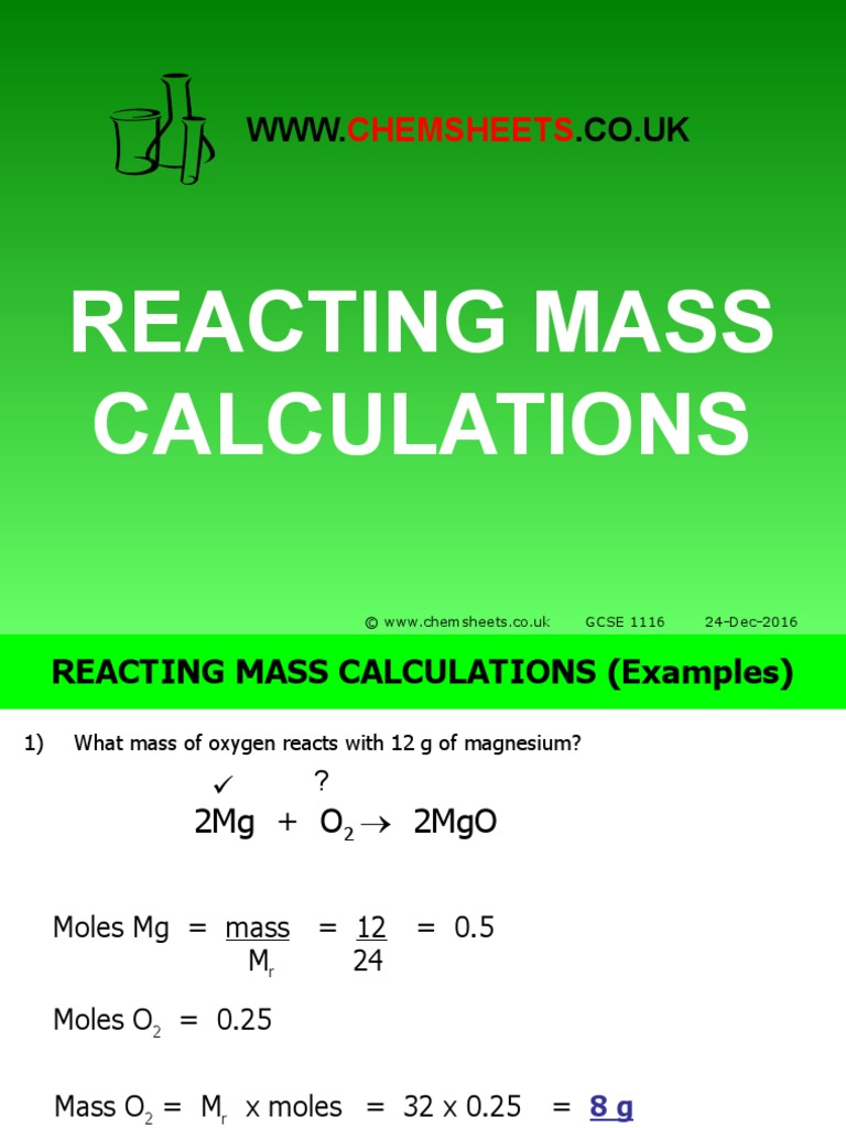 Chemsheets GCSE 1116 Reacting Mass Calculations | PDF | Science ...