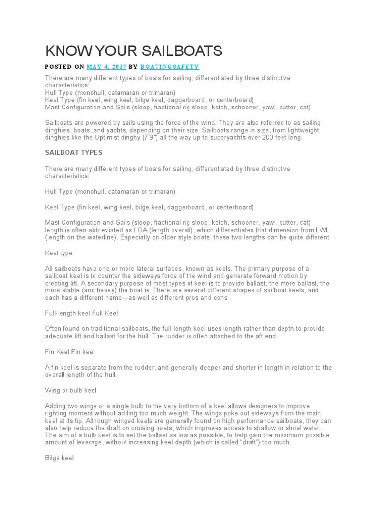 KNOW YOUR SAILBOATS | PDF | Mast (Sailing) | Sloop