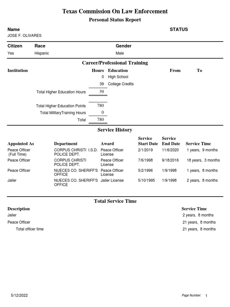 Jose Olivares TCOLE PCR | PDF | Police | Law Enforcement Officer