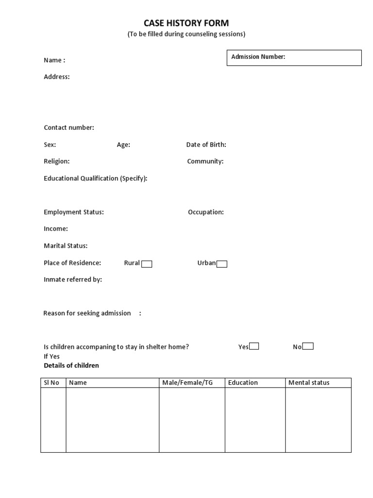 Case History Form Shelter | PDF | Marriage | Family