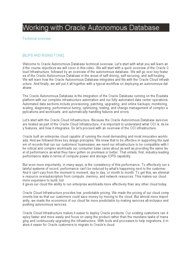 Working With Oracle Autonomous Database: Technical Overview | PDF ...