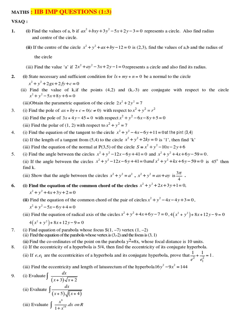 Key Questions for Maths II B Exam | PDF | Circle | Ellipse