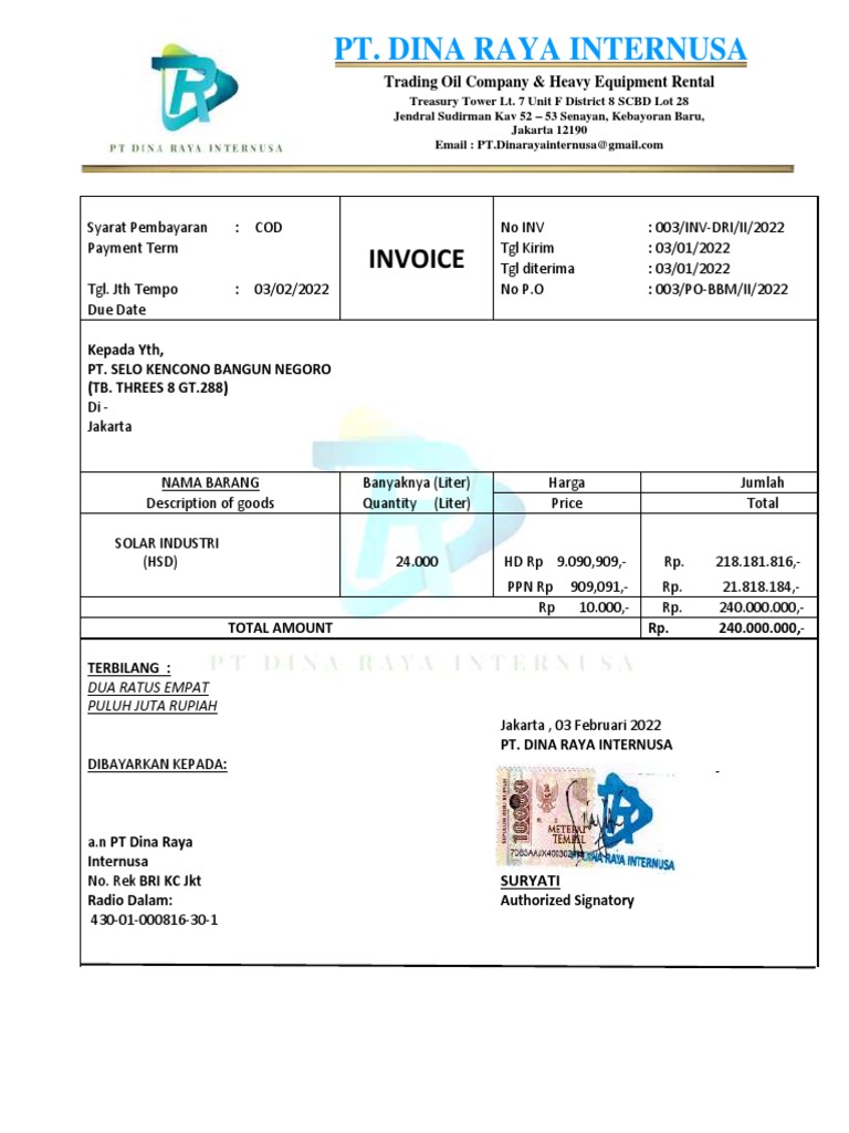 Invoice Solar PT Selo Kencono 2022 | PDF