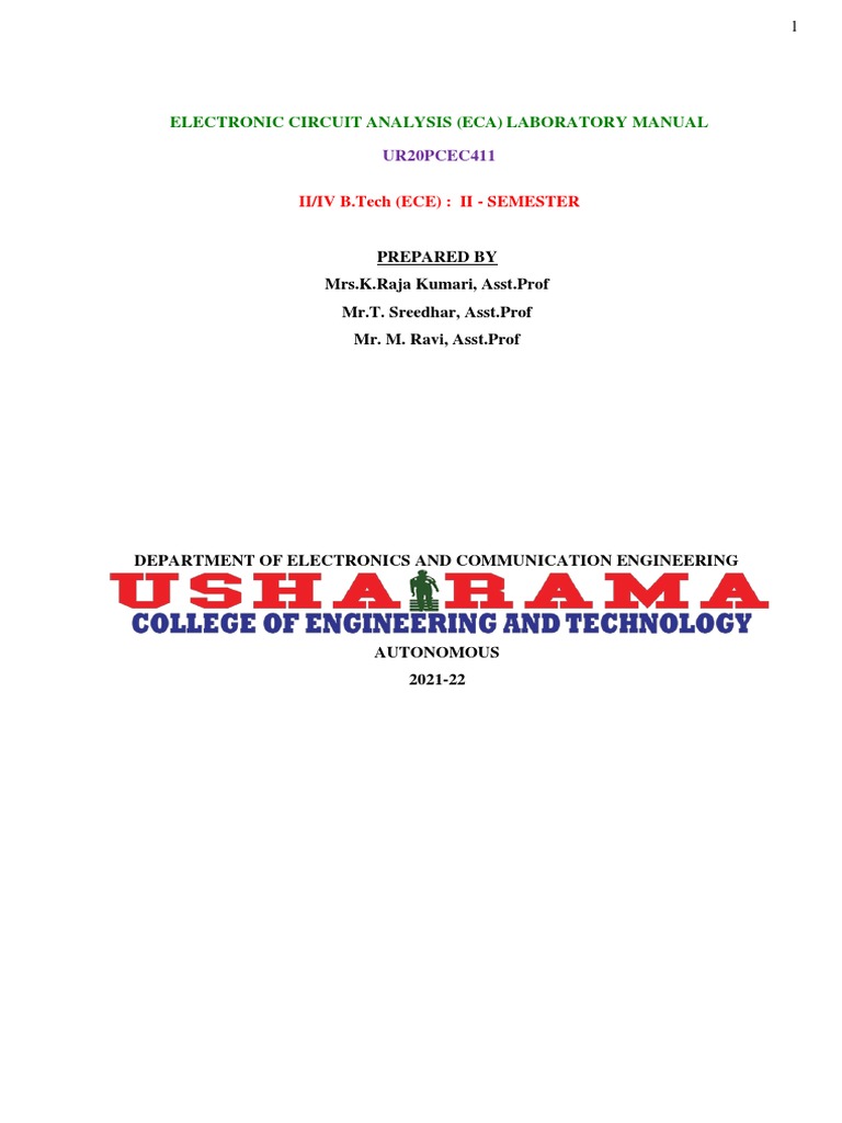 ECA Laboratory Manual for B.Tech ECE | PDF | Amplifier | Electronic ...